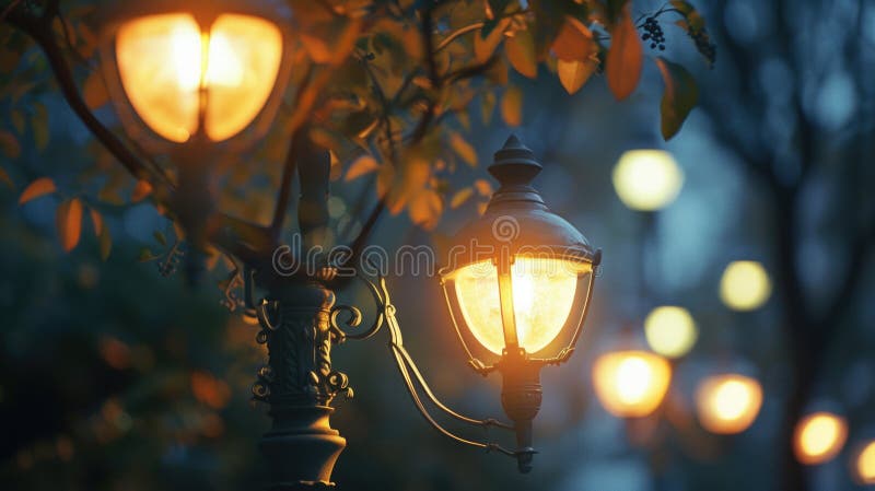 A Street Light Illuminated at Night with Its Bright Glow Stock Photo ...