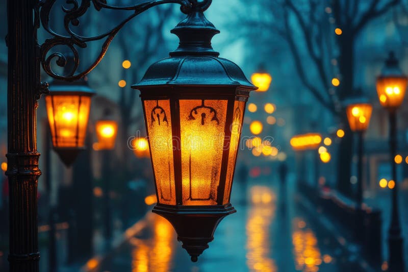 A Street Light Illuminates the Dark Rainy Night Stock Photo - Image of ...
