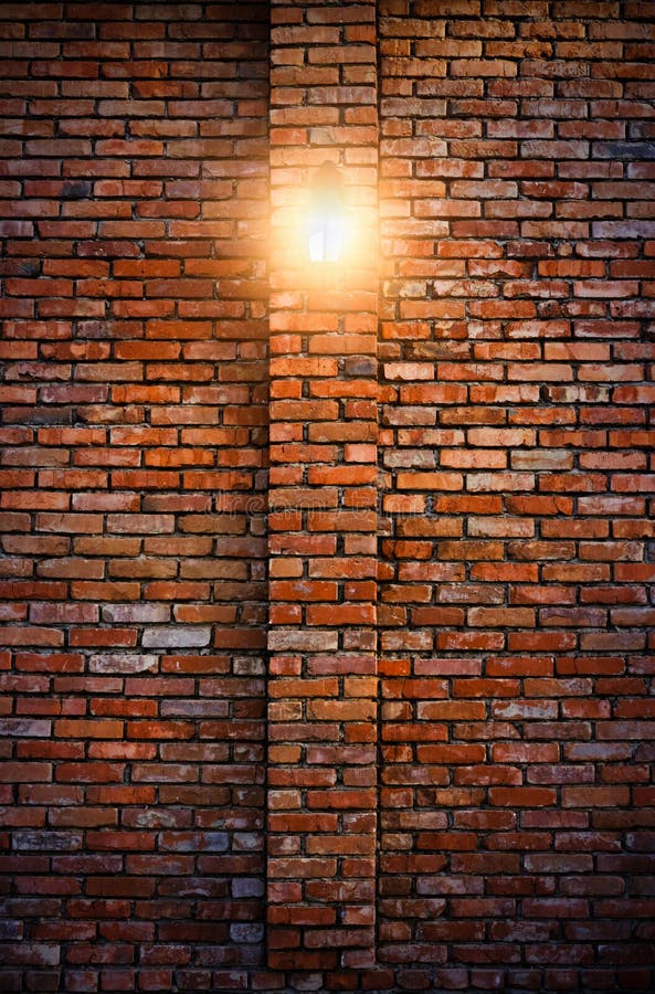 Street Light Illuminates Wall Red Old Burnt Brick Stock Image - Image ...