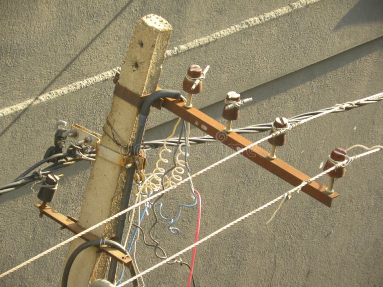 Street Light Lamp Post with Electrical Cables Stock Image - Image of ...