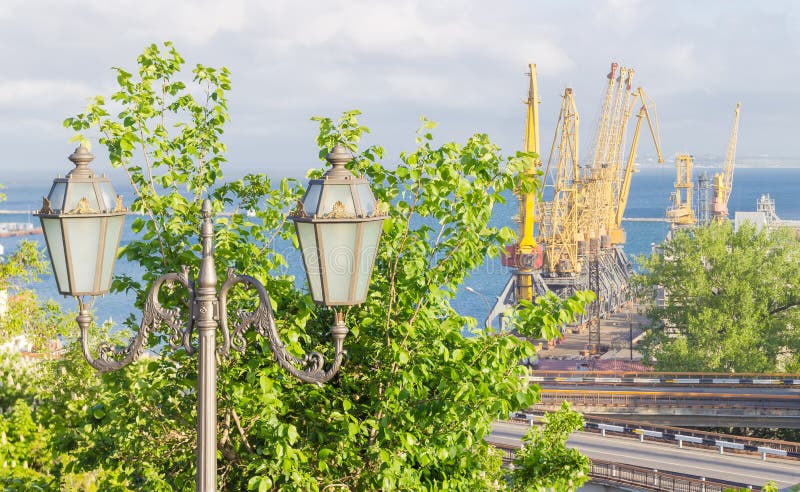 Street Light and Part of the Sea Cargo Port Stock Image - Image of ...