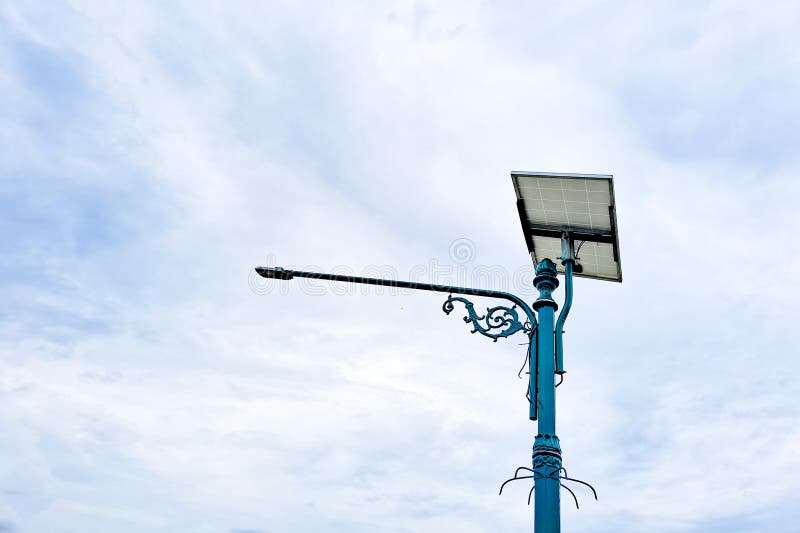 Street Light Pole with Panel System Stock Photo - Image of blue ...