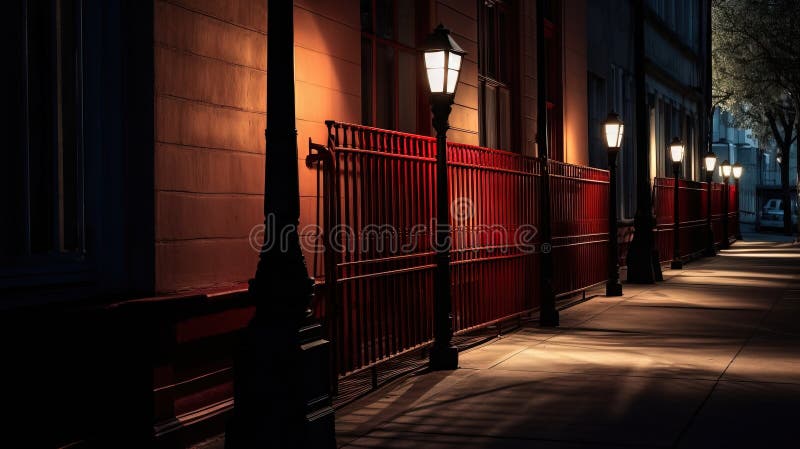 A Street Light on a Sidewalk Next To a Red Building Stock Illustration ...