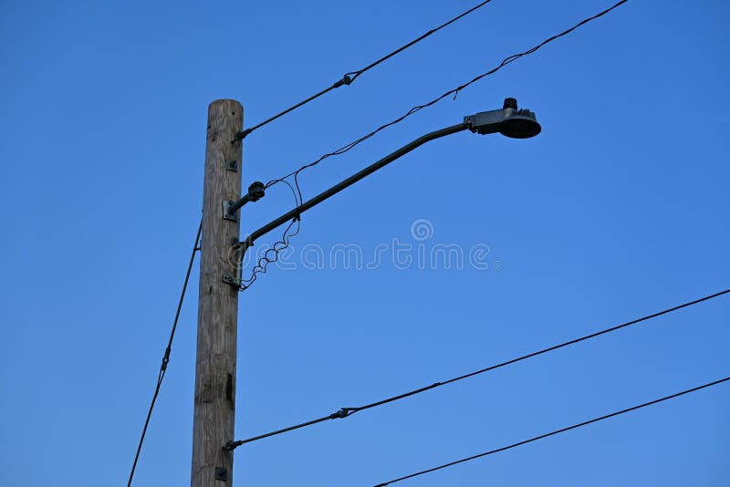Street Light Utility Pole with Wires and Cables Stock Photo - Image of ...