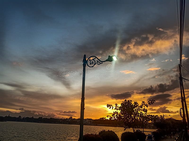 Street Lights with a Beautiful Background Scenery on the Edge of the ...