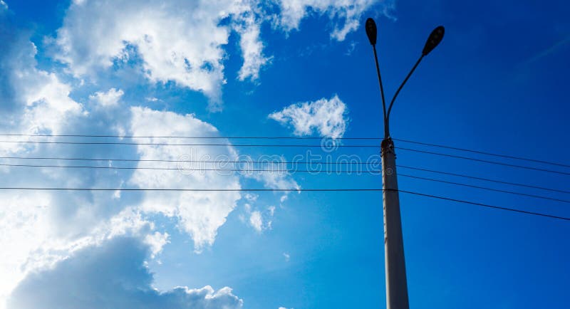 Street lights and blue sky stock image. Image of equipment - 248183049