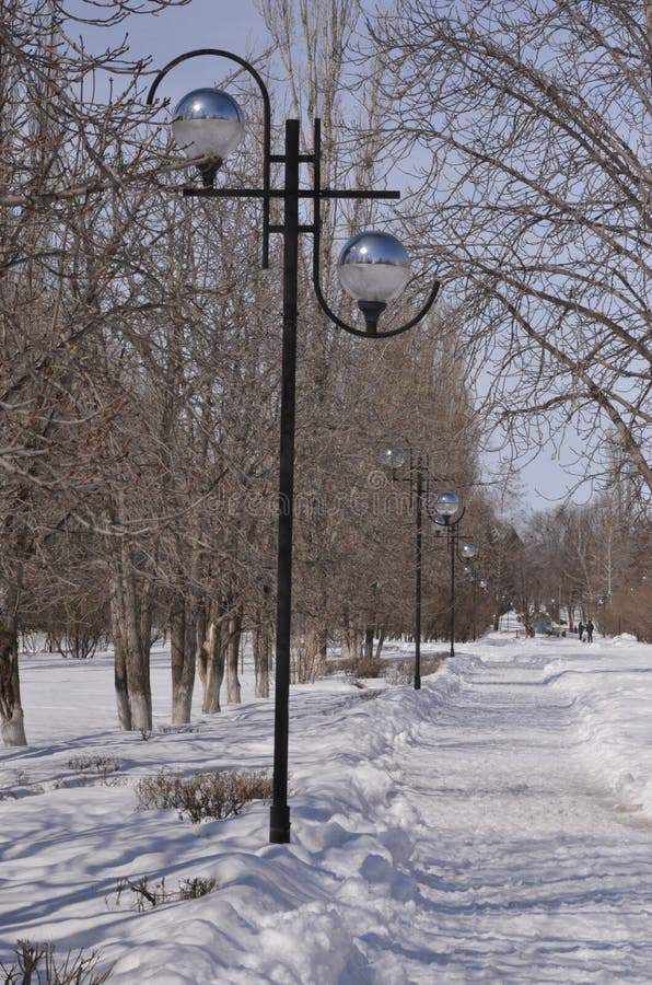 Street Lights of Different Types in the Park on a Spring Day Stock ...