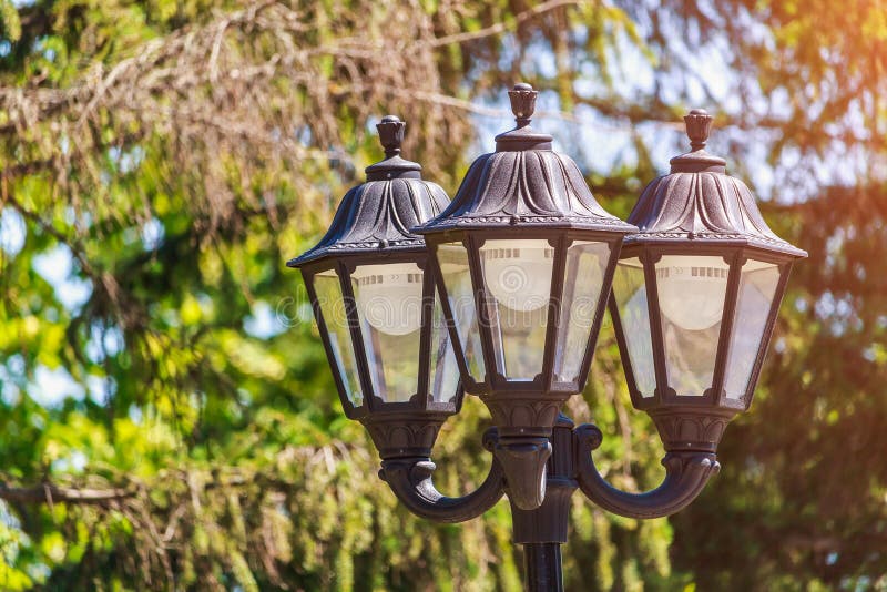 Street Lights Lighting in an Urban Environment. Background with Copy ...