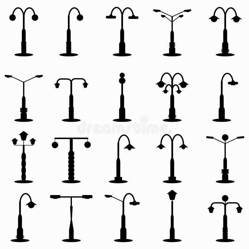 Street Lights Monochrome Symbols Stock Vector - Illustration of ...