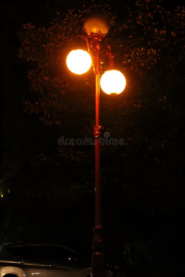 Street Lights That Shine At Night On The Streets Of Yogyakarta City Stock Image Image Of