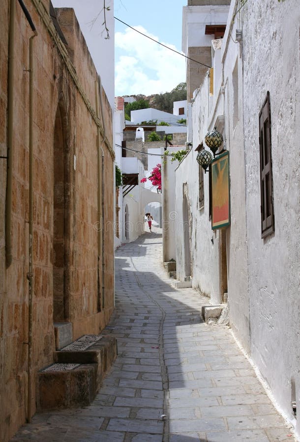 Street In Lindos, Rhodes Island Stock Photo - Image of traditional ...