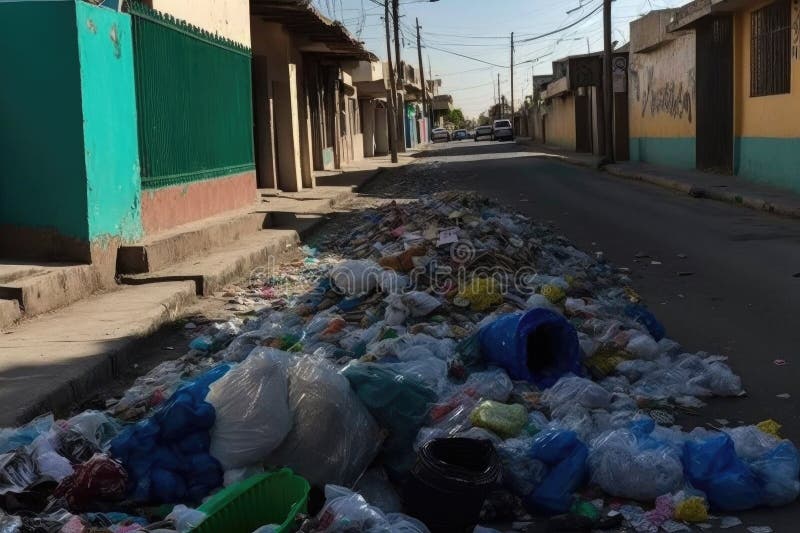 Street Littered with Plastic Waste and Overflowing Garbage Stock ...