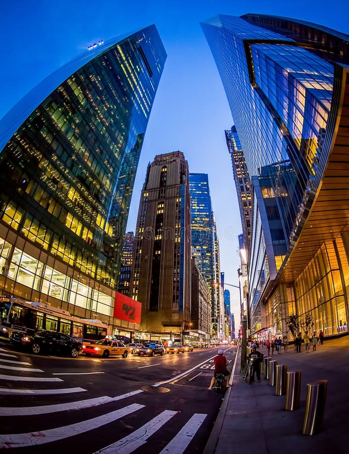 A Street of Manhattan at the Blue Hour Stock Image - Image of states ...