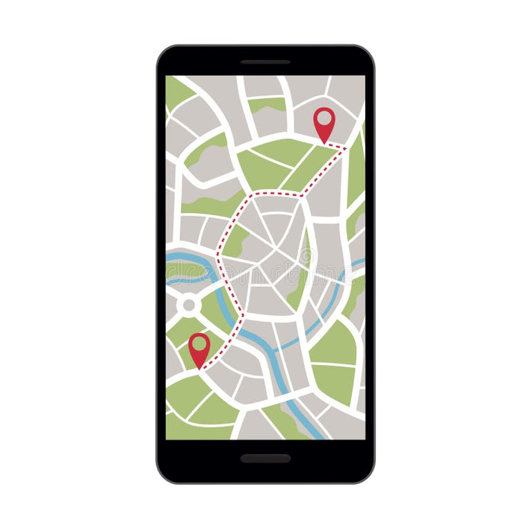 Street Map with Location Pin on Smartphone Display Stock Vector ...