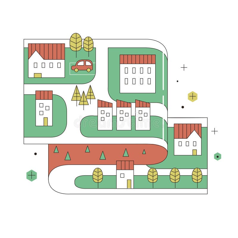 Street Map of Small Town in Thin Line Design Stock Vector ...