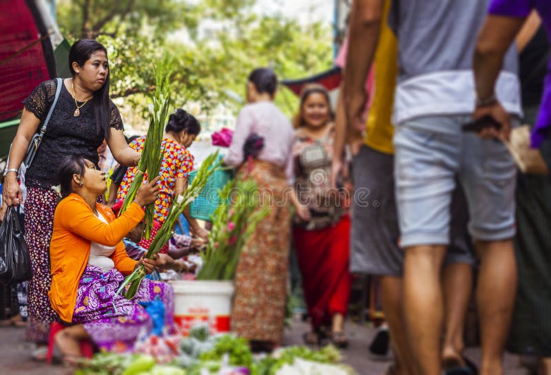 Street Market in Yangon, Myanmar. March 2019 Editorial Image - Image of ...