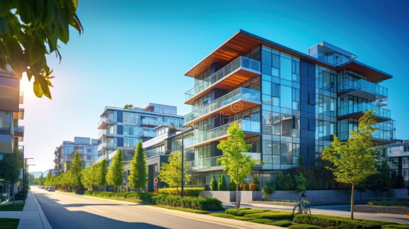 Street with Modern Low-rise Apartment Building. Stock Illustration ...