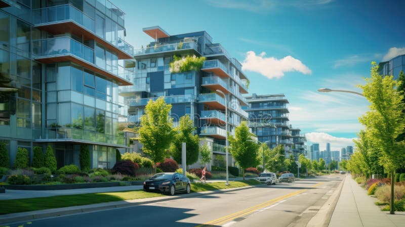 Street with Modern Low-rise Apartment Building. Stock Illustration ...