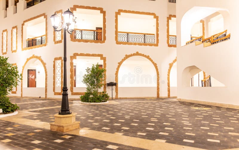 Street Near the Hotel Building at Night. Stock Image - Image of facade ...