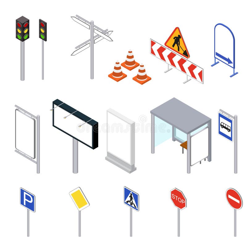 Street Objects Set Isometric View. Vector Stock Vector - Illustration ...