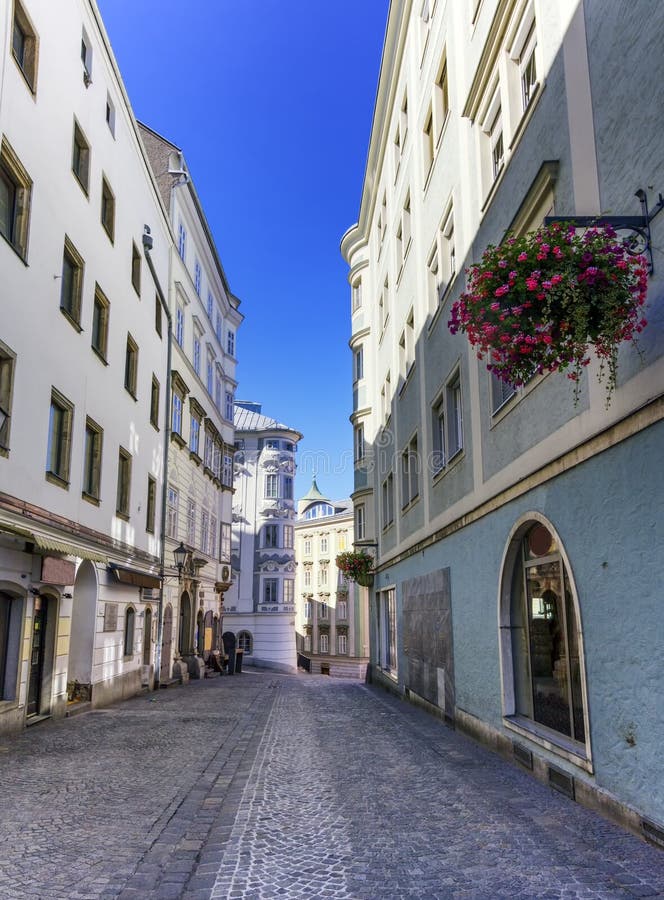 Street in Old City, Linz, Austria Stock Image - Image of danube ...