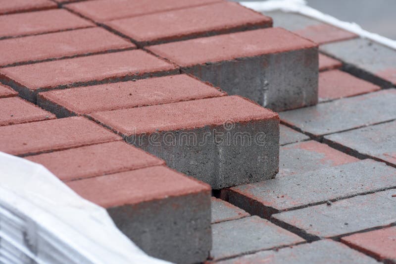 Street Pavement Repair. a Stack of Sidewalk Bricks Stock Image - Image ...