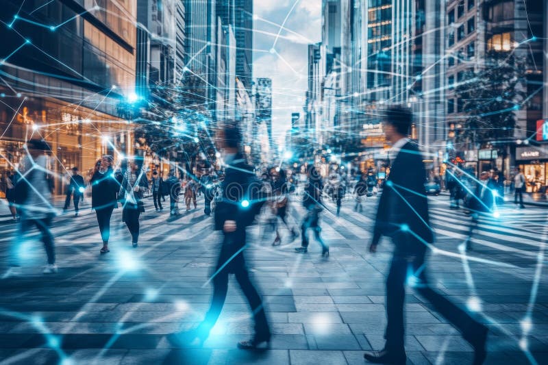 Street People Walking in the City with Internet Network Connection ...