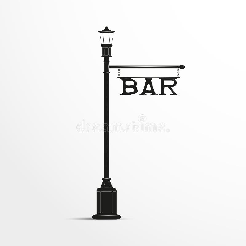 Street Post with a Sign. Black and White Vector Illustration. Stock ...