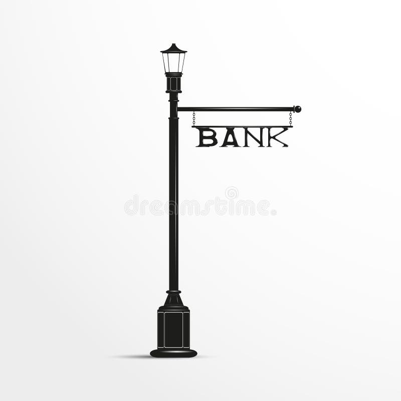 Street Post with a Sign. Black and White Vector Illustration. Stock ...