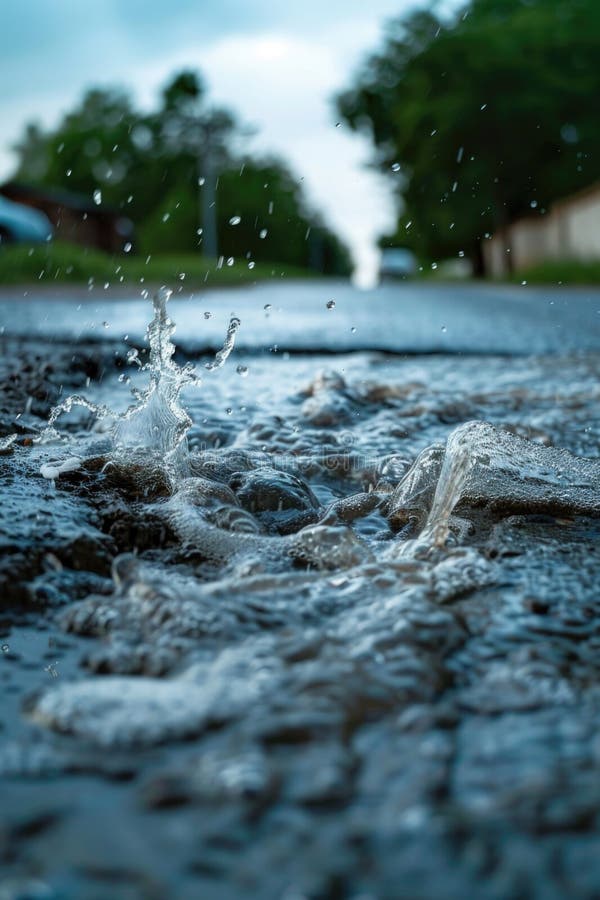 Street Puddle with Trees stock image. Image of outdoors - 376107907