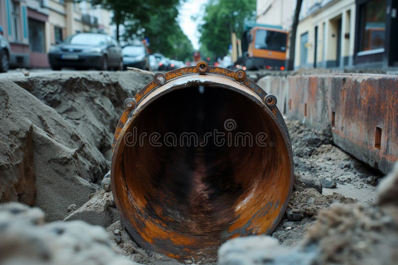 Street Reconstruction Site of Pipeline System, Old Pipes and Broken ...