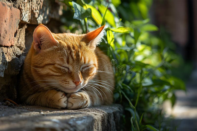 Street Red Cat Basking in the Sun. Stock Illustration - Illustration of ...