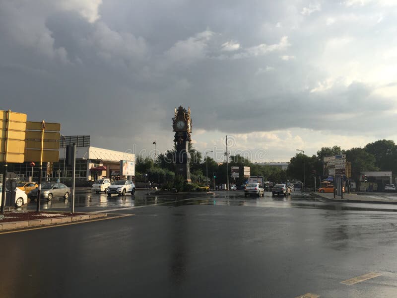 Street Roundabout with a Nice Clock Editorial Stock Photo - Image of ...