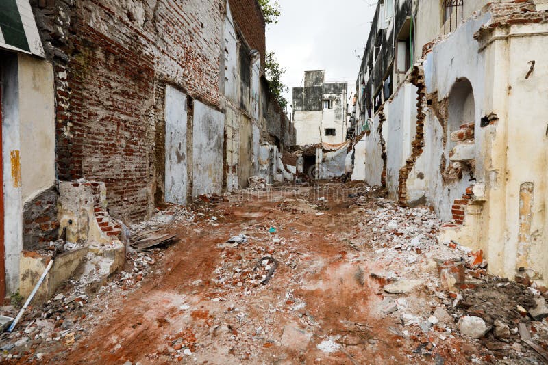 Street with Ruins of Demolished Houses Stock Image - Image of ...