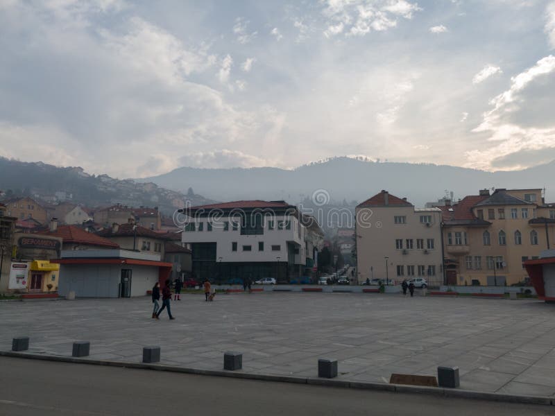 Street in Sarajevo and Trebevic Mountain in Haze Editorial Stock Photo ...