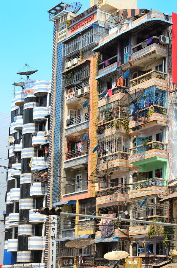 A Street Scape View with Colonial Building in the Town of Yangon ...