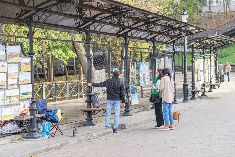 Street Scene with Open-sided Structure on an Overcast Day Urban Setting ...