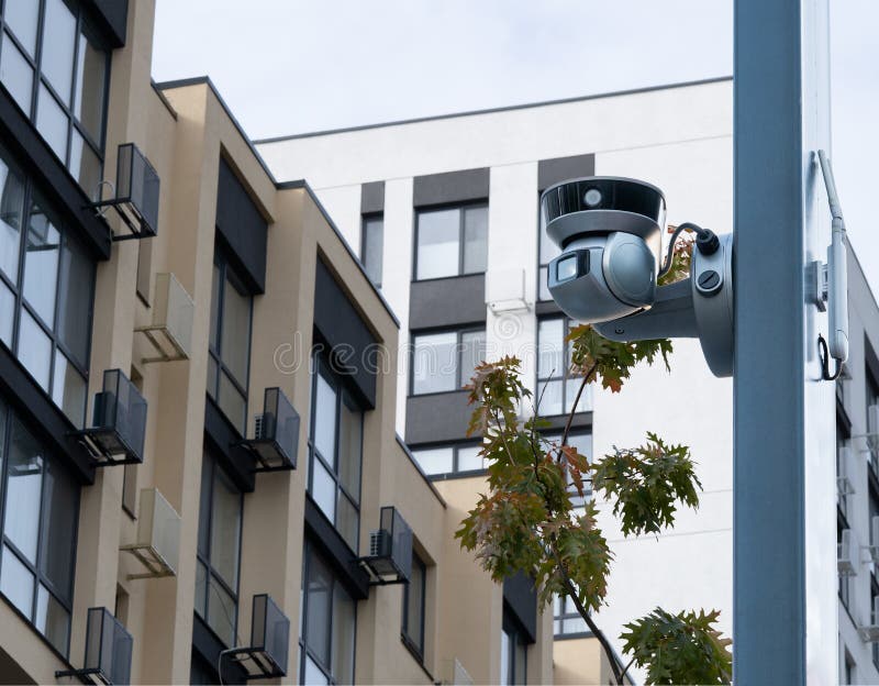 Street Security Cameras on the Background of Modern Office Buildings ...