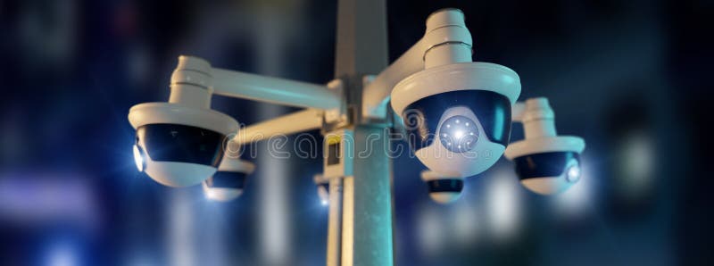 Street Security Cctv Camera Filming a Night City - 3d Rendering Stock ...