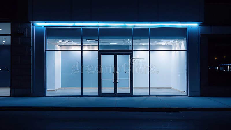 Empty Storefront with Lighting at Night Stock Photo - Image of urban ...