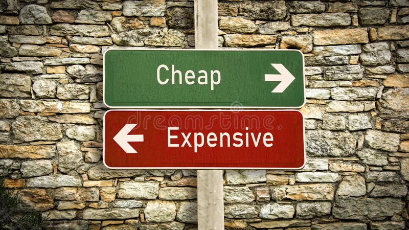 Street Sign Cheap Versus Expensive Stock Image - Image of offer ...