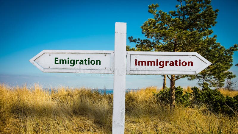 Street Sign Emigration Versus Immigration Stock Photo - Image of ...