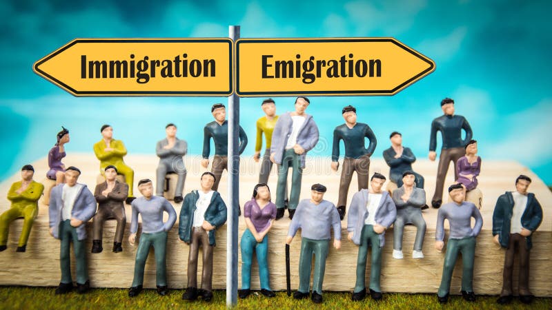 Street Sign Emigration Versus Immigration Stock Photo - Image of ...