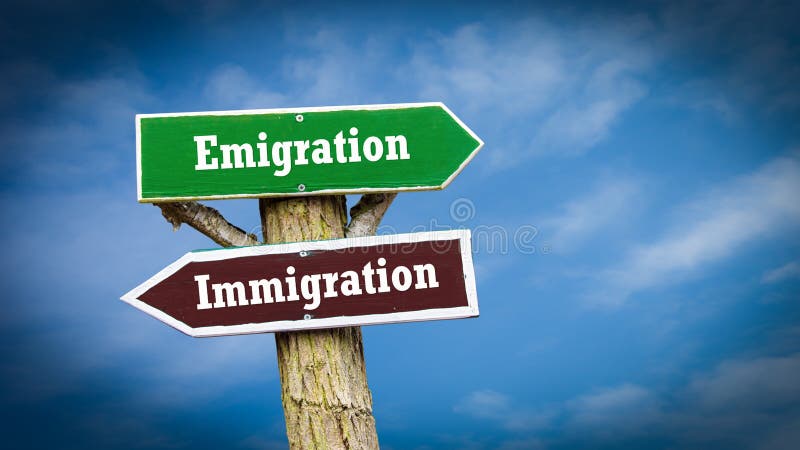 Street Sign Emigration Versus Immigration Stock Photo - Image of ...