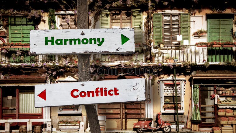 Street Sign Harmony Versus Conflict Stock Image - Image of quarrel ...