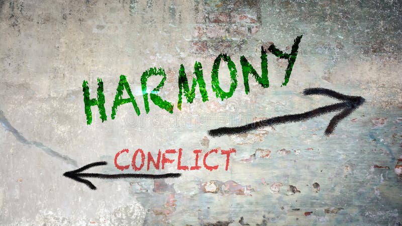 Street Sign Harmony Versus Conflict Stock Photo - Image of conflict ...