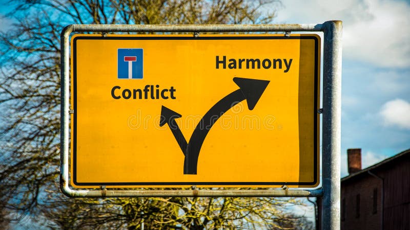 Street Sign Harmony Versus Conflict Stock Image - Image of harmony ...