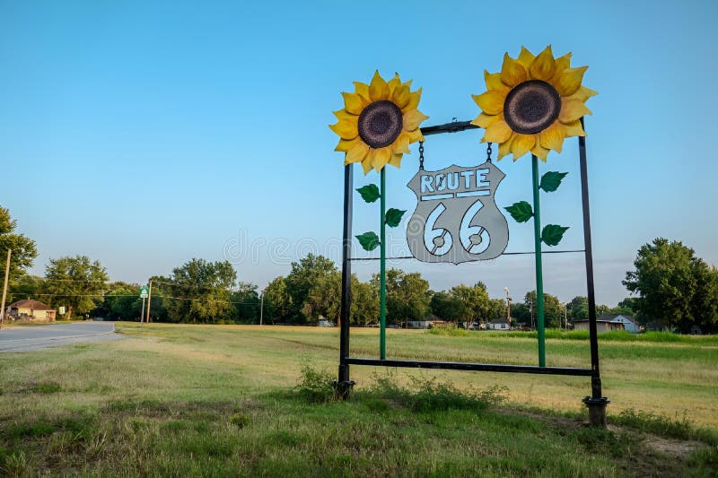 Street Sign on Historic Route 66 Against the Sun Stock Illustration ...