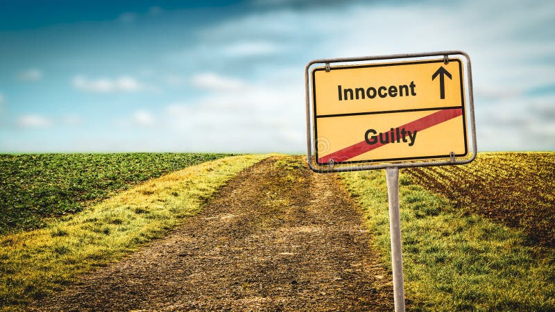 Street Sign Innocent Versus Guilty Stock Photo - Image of direction ...