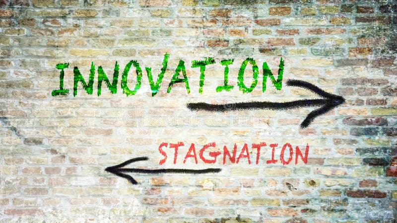 Street Sign Innovation Versus Stagnation Stock Image - Image of growth ...
